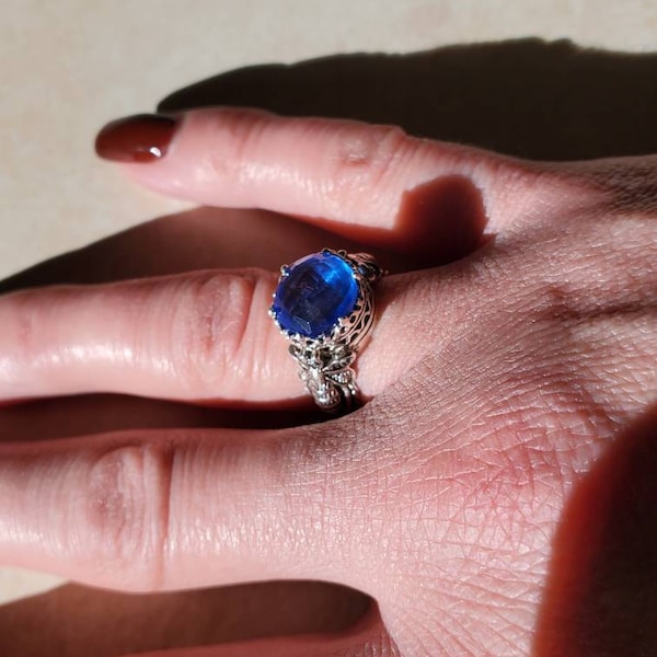 925 Sterling Silver Blue Quartz Gemstone Queen Bee Design Women Ring ...