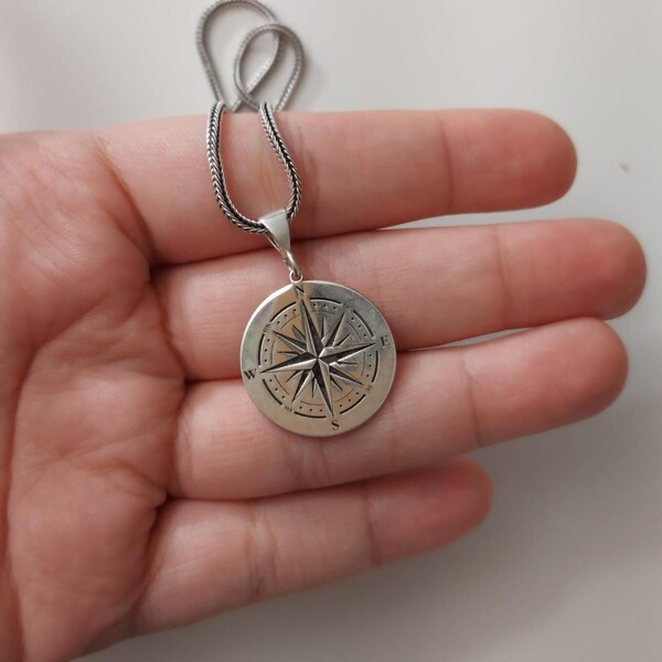 Silver Compass Necklace Dainty Coordinate Necklace for Adventurer ...