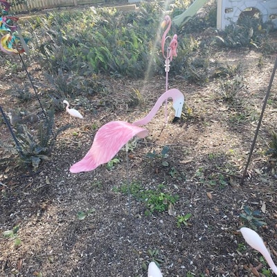 1 Large Egret Yellow Beak Bobbing Bird PVC Dancing Balancing Sculpture ...