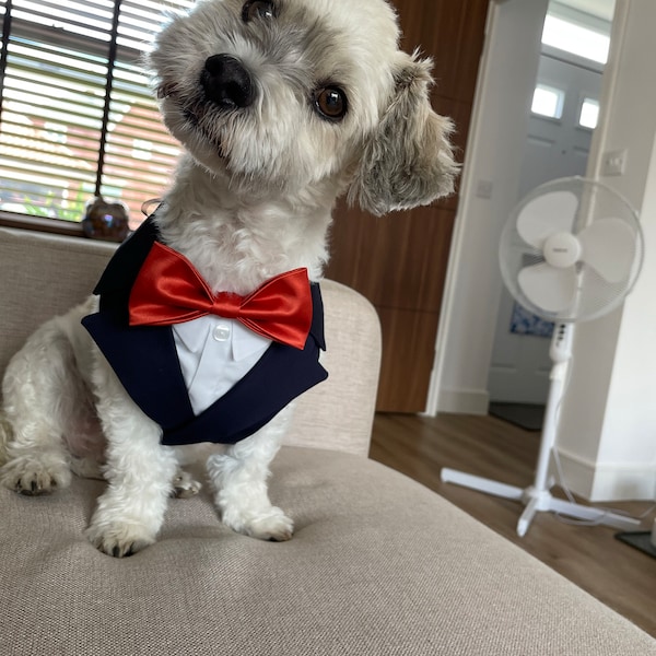 Navy Blue Dog Tuxedo, Dog Wedding Suit Harness, Formal Dog Tuxedo ...
