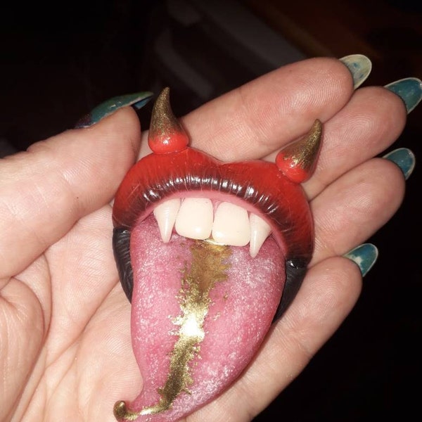 Black Red Gold Devil Lips Brooch, Creepy Brooch, Gothic Jewelry - Etsy