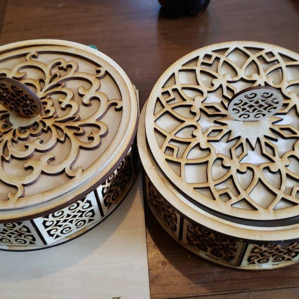 6 Different Patterned Decorative Round Box Laser Cut Svg Files, Laser ...