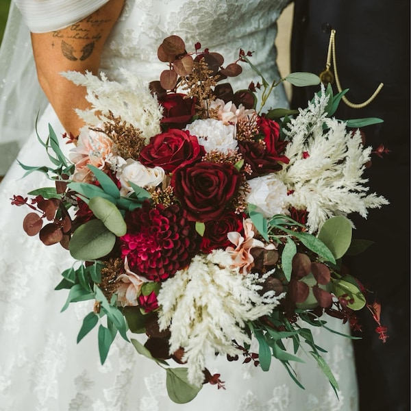 Dark Red, Champagne and White Rose Flower Swags for Arch, Wedding Arch ...