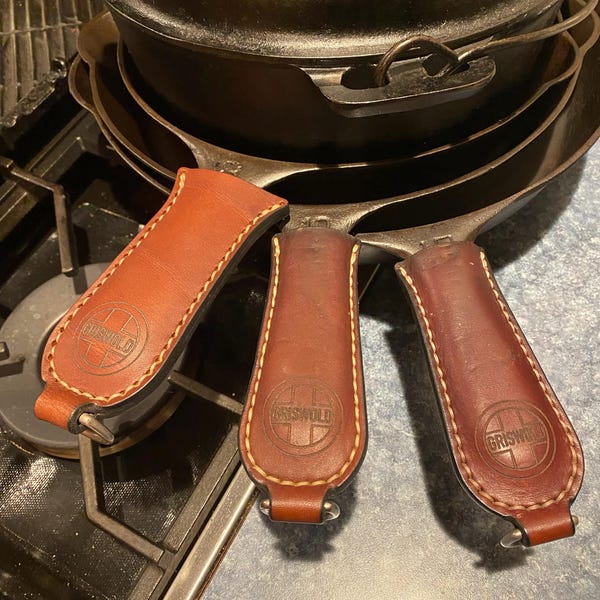 Hand Stitched Leather Cast Iron Handle Cover: Personalized Monogram ...