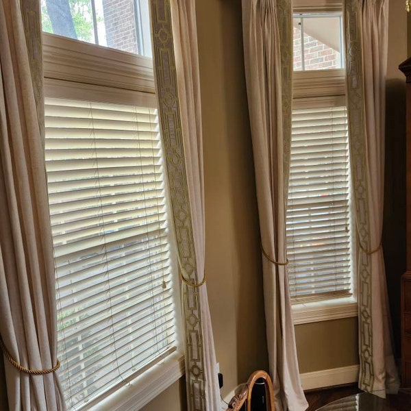 White Linen Curtains With Trim, Custom Linen Curtain Panels,pleated ...