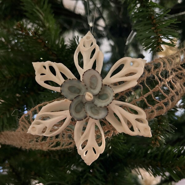Sea Shell Cross and Flower Ornaments-coastal Ornament Coastal Christmas ...
