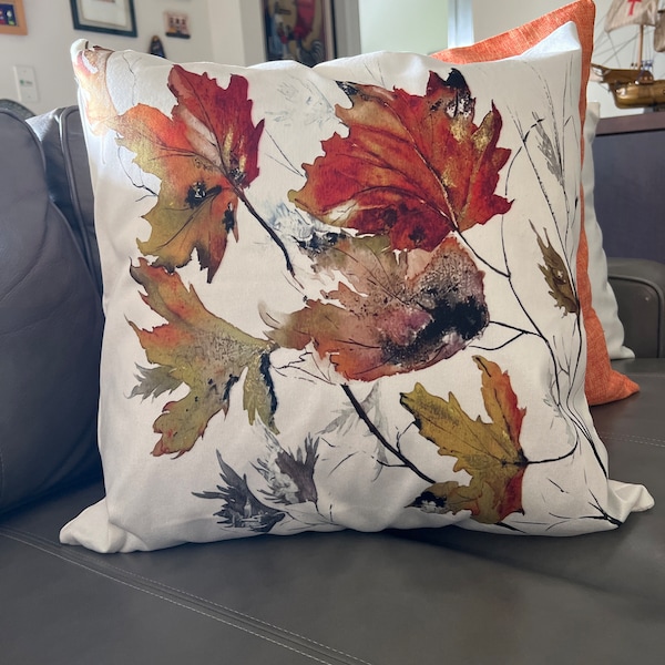Autumn Pillow Cover, Fall Trend Pillowcase, Orange Leaves Throw Cushion ...