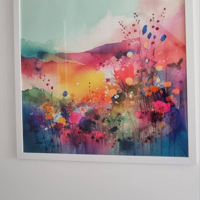 Abstract Wildflower Meadow Painting, Floral Print, Colourful Botanical ...