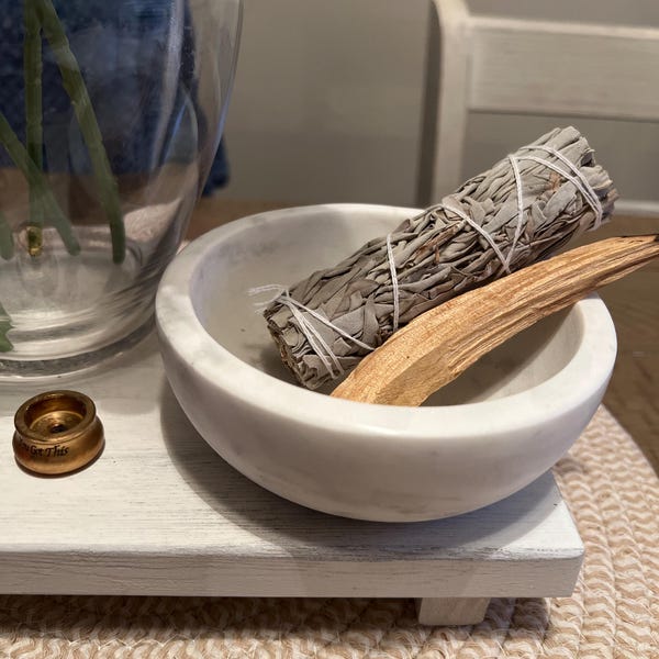Marble Smudging Bowl With Sage | Marble Bowl | Sage Bowl - Etsy