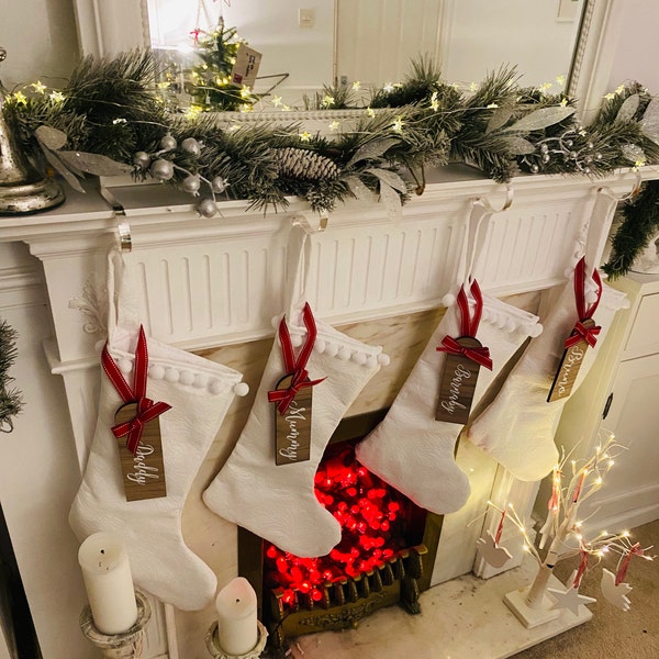Pure White Santa Christmas Holiday Stocking - With Personalised Wooden ...