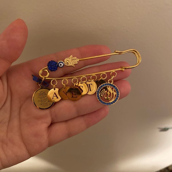 Personalized 4 Qul Ayatul Kursi Allah Pink Blue Diamante Baby Pins ...