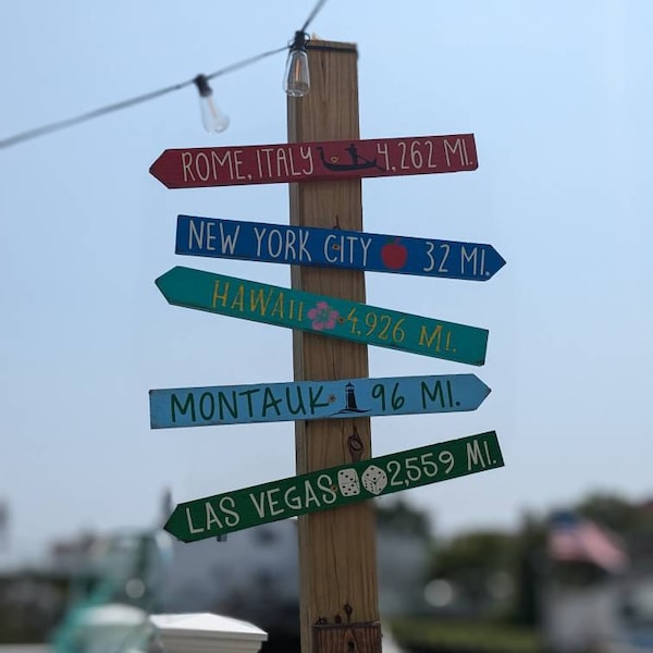 SET OF 10 Directional Wood Arrow Signs, Custom Mile Marker Stake Signs ...