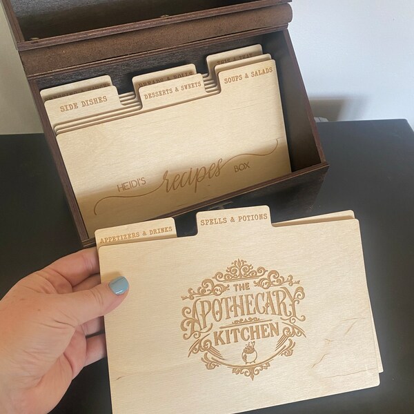 Personalized Recipe Box, Wood Recipe Box With Dividers & Recipe Cards ...