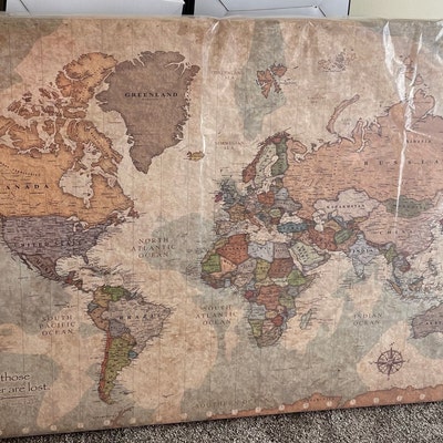 Push Pin Travel Map of World, Customized Map Framed One Panel, Vintage ...
