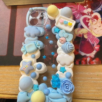 Blue Bubbles With Cute Charms Decoden Handmade Phone Case for All Brand ...