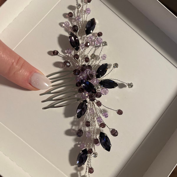 Dark Purple Hair Comb Purple Jewelry Set Amethyst Jewelry Set Purple ...