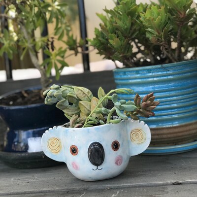 Koala Shaped Ceramic Vase, Animal Vase, Succulent Plant Pot, Koala ...