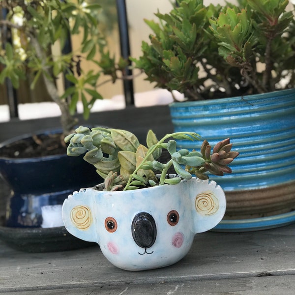 Koala Shaped Ceramic Vase, Animal Vase, Succulent Plant Pot, Koala ...