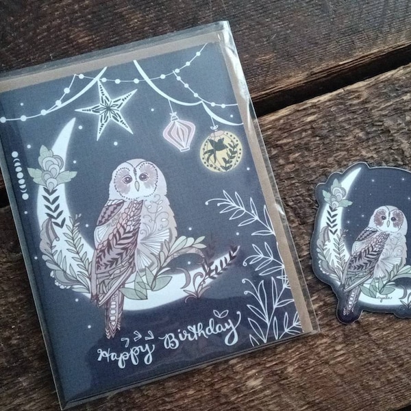 Owl Birthday Card Owl Lantern Greeting Card Owl Card Paper Lanterns ...