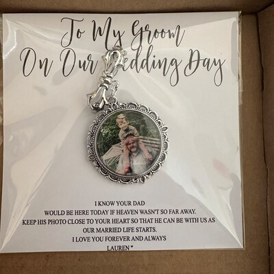 Personalised Memorial Photo Bow Charm Pin/gift for Groom/him/heaven ...