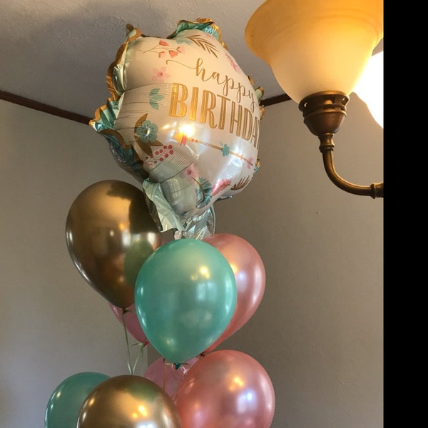 Boho Birthday Balloons Chrome Gold Rose Gold Pink Mint Balloons Feather ...