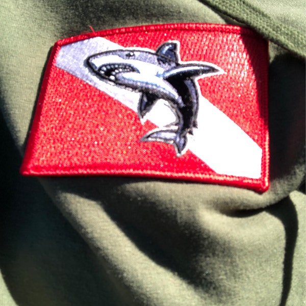 SHARK DIVER Flag PATCH Scuba Diving Iron-on Embroidered Applique Diver ...