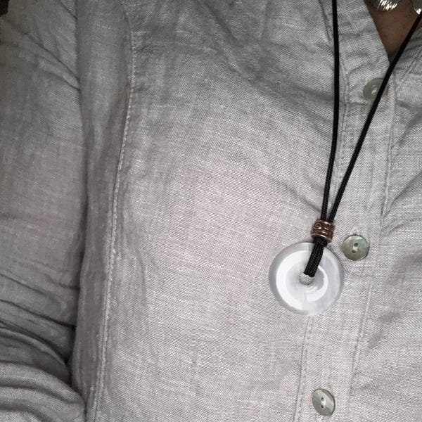 Selenite 30mm Donut Pi Stone Pendant Necklace, Adjustable Choker or ...