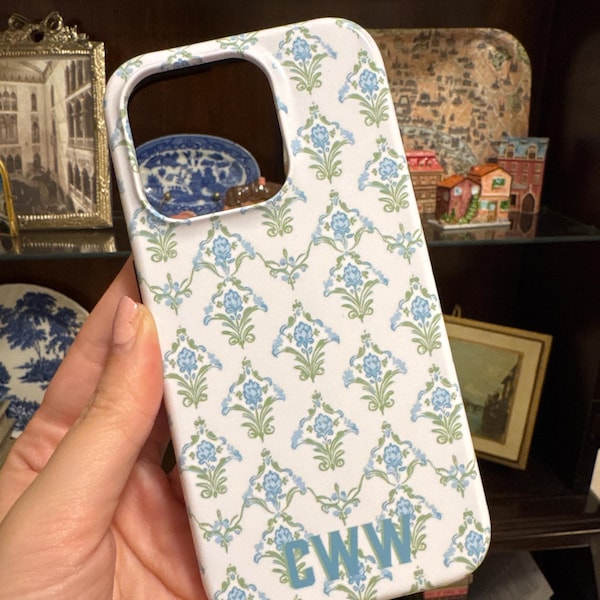 Monogram Case Personalized Blue Green Block Print Preppy Phone Case ...