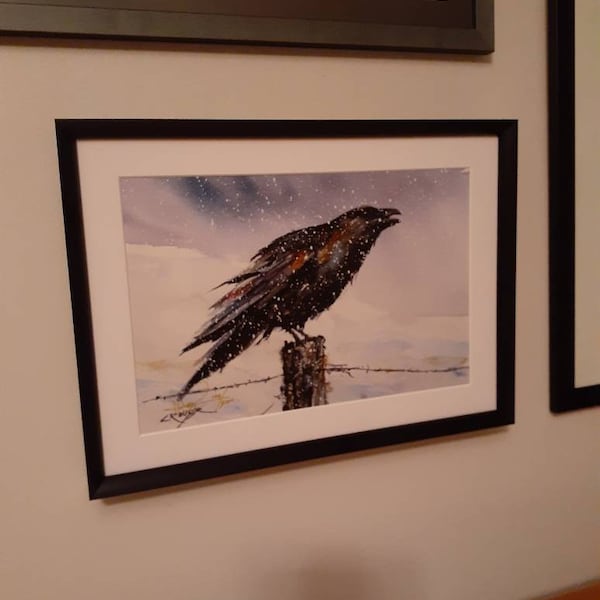 RAVEN in Snow Watercolor Winter Bird Print by Dean Crouser - Etsy
