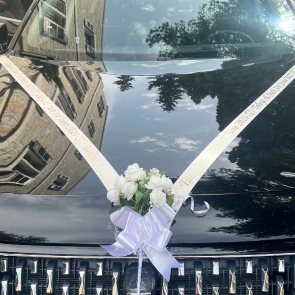 Personalised Wedding Car Ribbon and Bonnet Bow Kit | Printed Car Ribbon ...