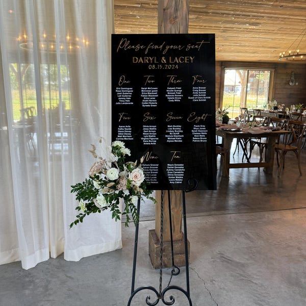 Black Acrylic Seating Chart, Wedding Seating Chart, Wedding Seating ...