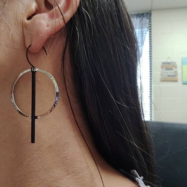 Linear Earrings, Gold Silver Earrings, Line Earrings, Mixed Metal ...