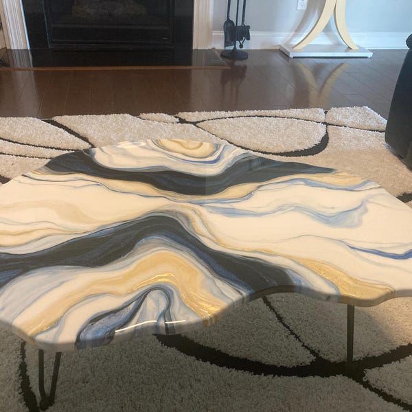 Navy Blue Coffee Table, Epoxy Resin Coffee Table, Unique Coffee Table ...