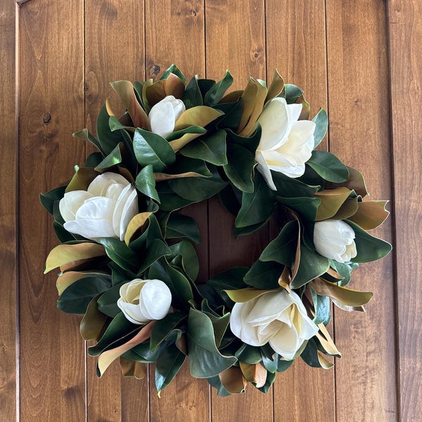 24" Real Touch Magnolia Wreath for Front Door With Real Touch Magnolia ...