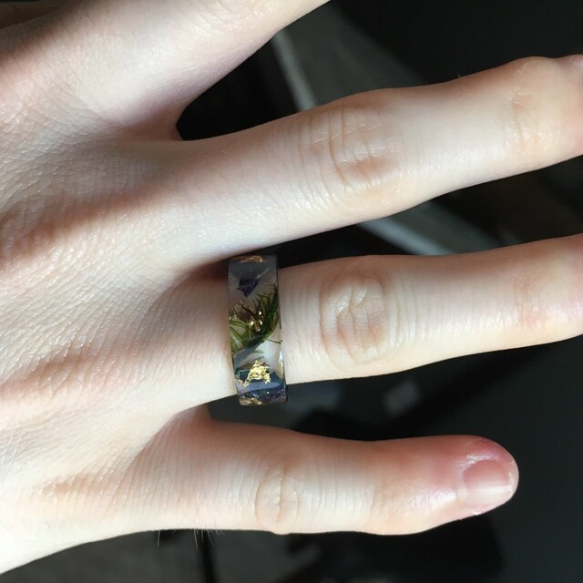 Blue Resin Ring 5 year anniversary wood Womens wood ring | Etsy