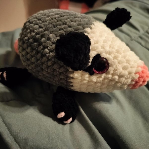 Crochet Possum Pattern NO SEW Opossum Laying Down Sploot Regular Size ...