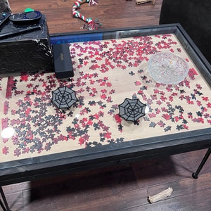 Rustic Puzzle Coffee Table With Removable Glass Top Includes 2 Hidden ...