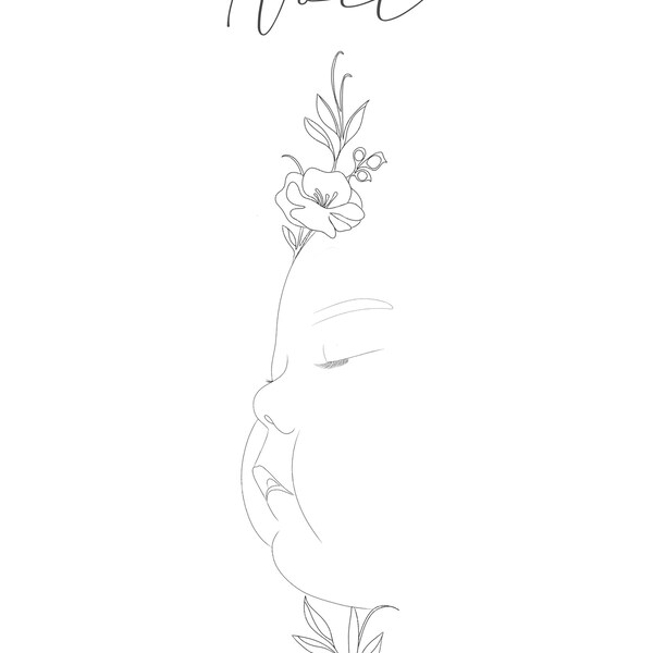 Side Profile Drawing With Birth Flower | Custom Portrait Outline - Etsy
