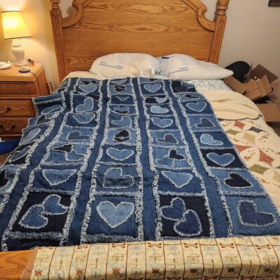 Shades of Blue Rag Blanket With Denim Lining - Etsy