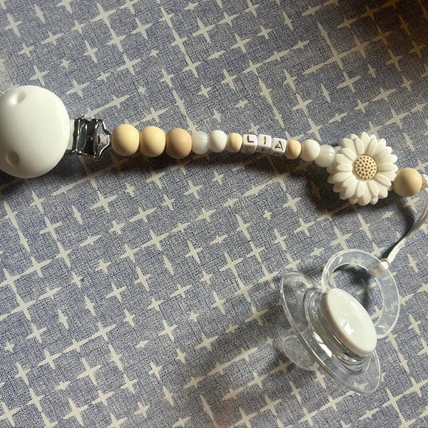 Personalized Pacifier Clip for Baby Girl in Khaki Color, Small White ...