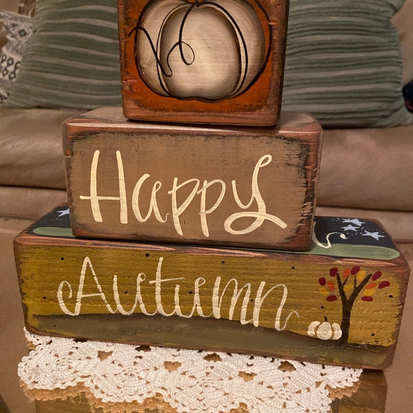 Primitive Seasonal Word Blocks/reversible Blocks/4 Seasons/3piece Set ...