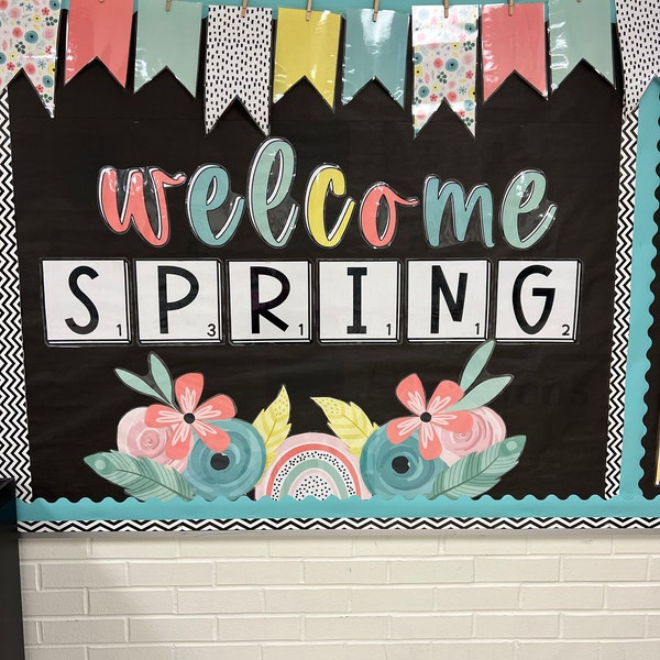 Boho Rainbow Spring Bulletin Board or Classroom Door Decor, Easy and ...