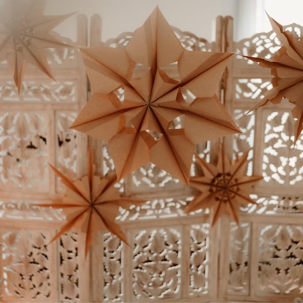 Kraft Paper Star Snowflakes Set of 5/handmade, Paper Ornament/paper Bag ...