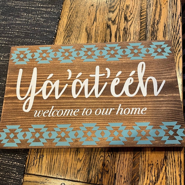 Yaateeh Border Design Wood Sign Navajo Language Wood Sign Native Design ...