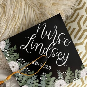 Custom eucalyptus Greenery Graduation Cap Topper, SLP Graduation Cap ...
