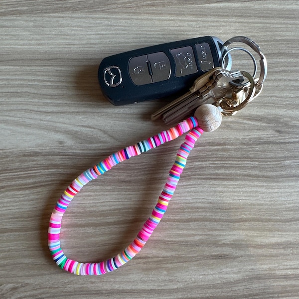 Heishi Keychain Bracelet, Rainbow Keychain, Beaded Keychain, Wristlet ...
