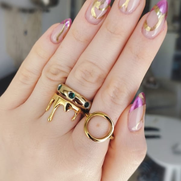 Dripping Small Ring - Gold, Silver, Statement Modern Ring, Streetwear ...