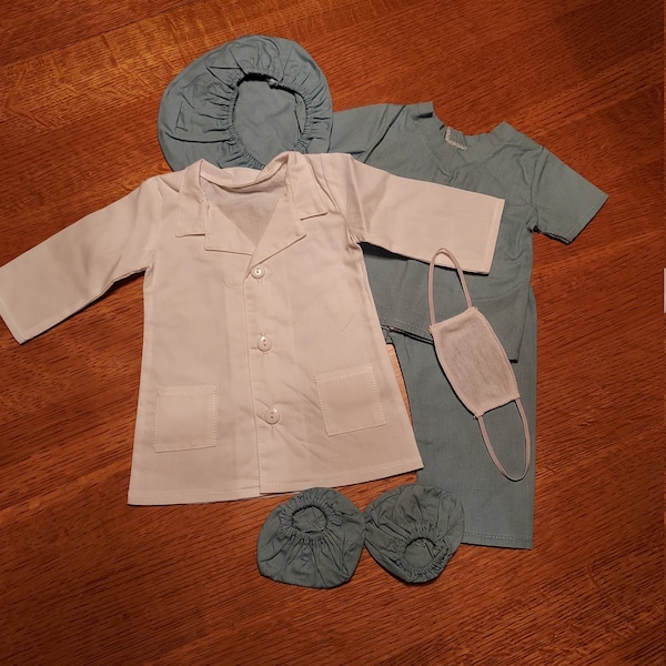 Six Piece Doctor Surgeon Set With Mask, Lab Coat, Scrubs, Booties and ...