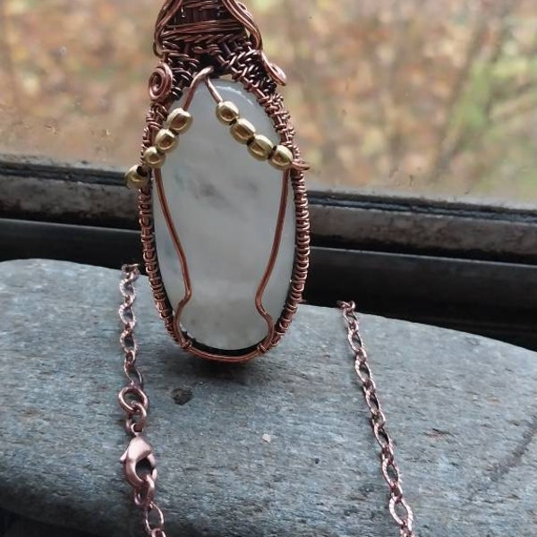 Rainbow Moonstone Pendant Copper Wire Wrapped Gemstone Pendant Handmade ...