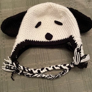 Crochet White and Black Dog Snoopy Inspired Hat, Beanie, Stocking Cap ...